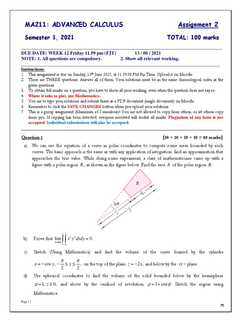 Advanced Calculus Assignment Guide | PDF | Area | Teaching Mathematics