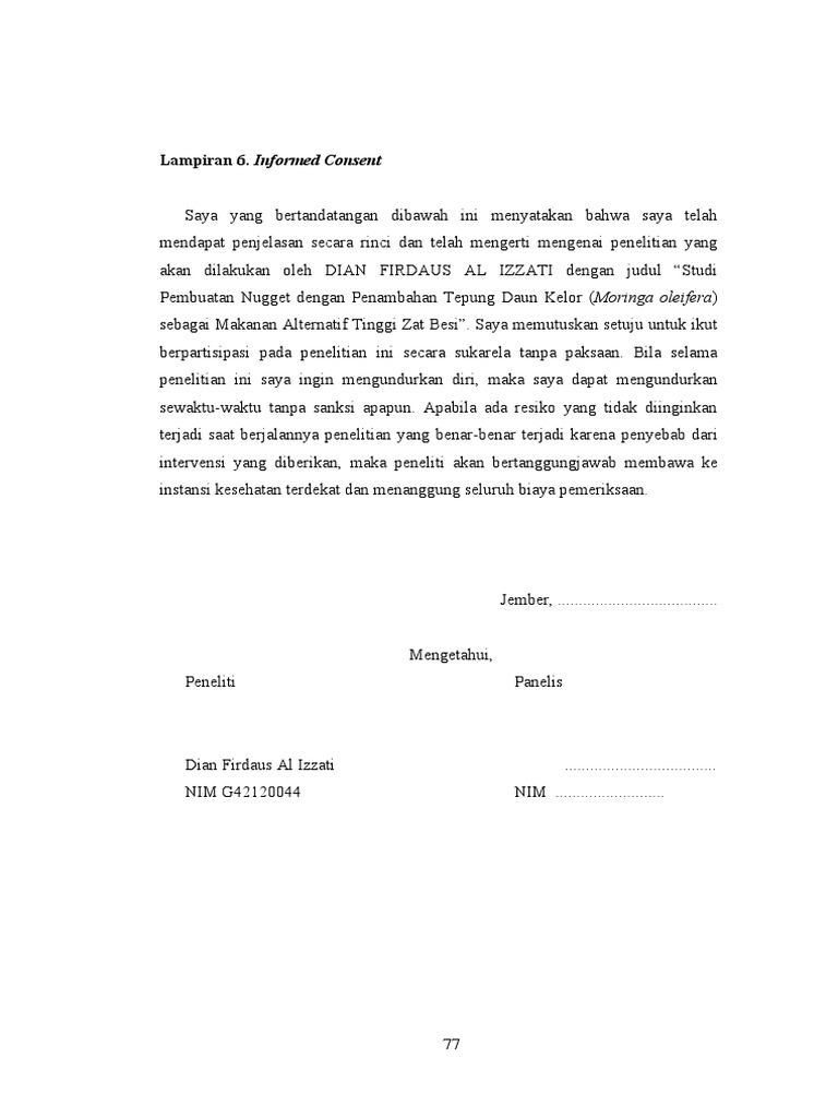 Lampiran 6. Informed Consent | PDF | Pengembangan Diri | Kesehatan Holistik