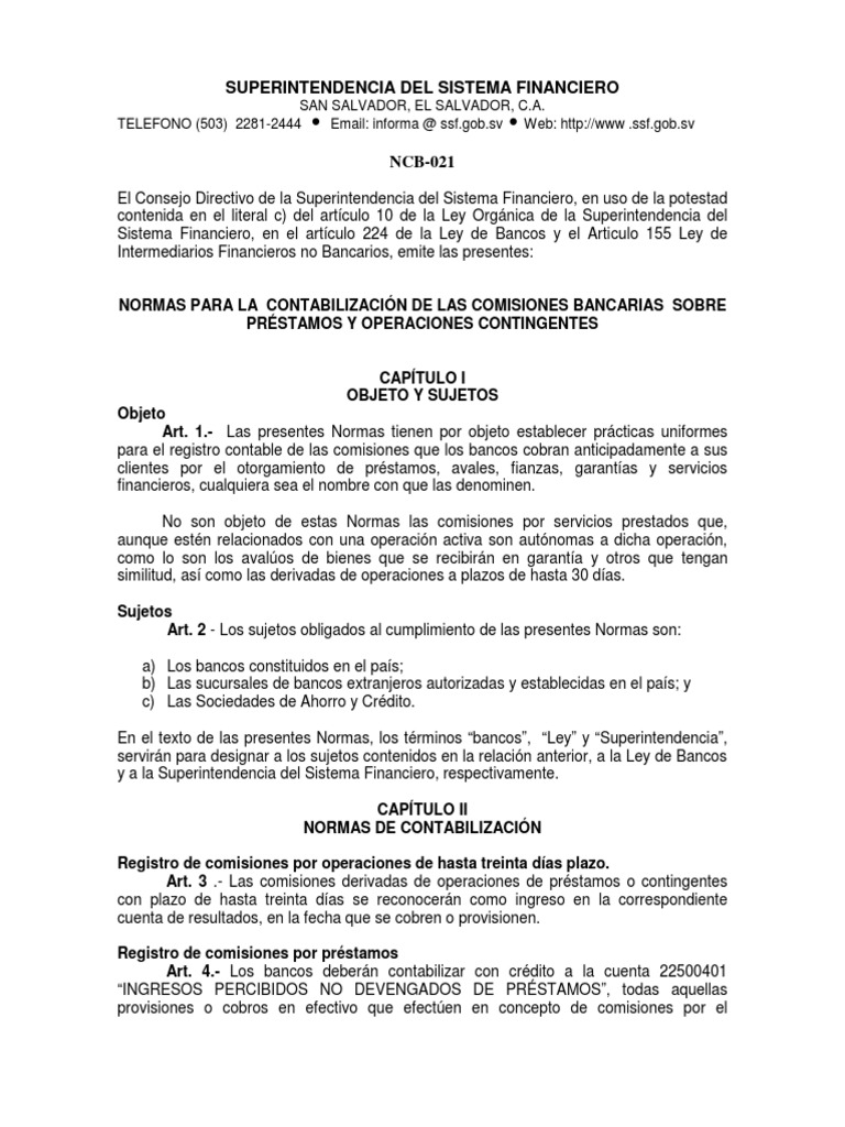 Normas Contables para Comisiones Bancarias | PDF | Sistema financiero ...