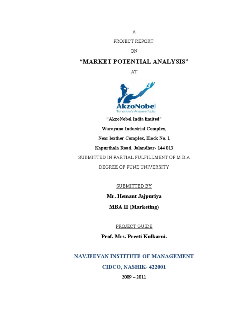 "Market Potential Analysis": A Project Report ON | PDF | Methodology | Research Methods