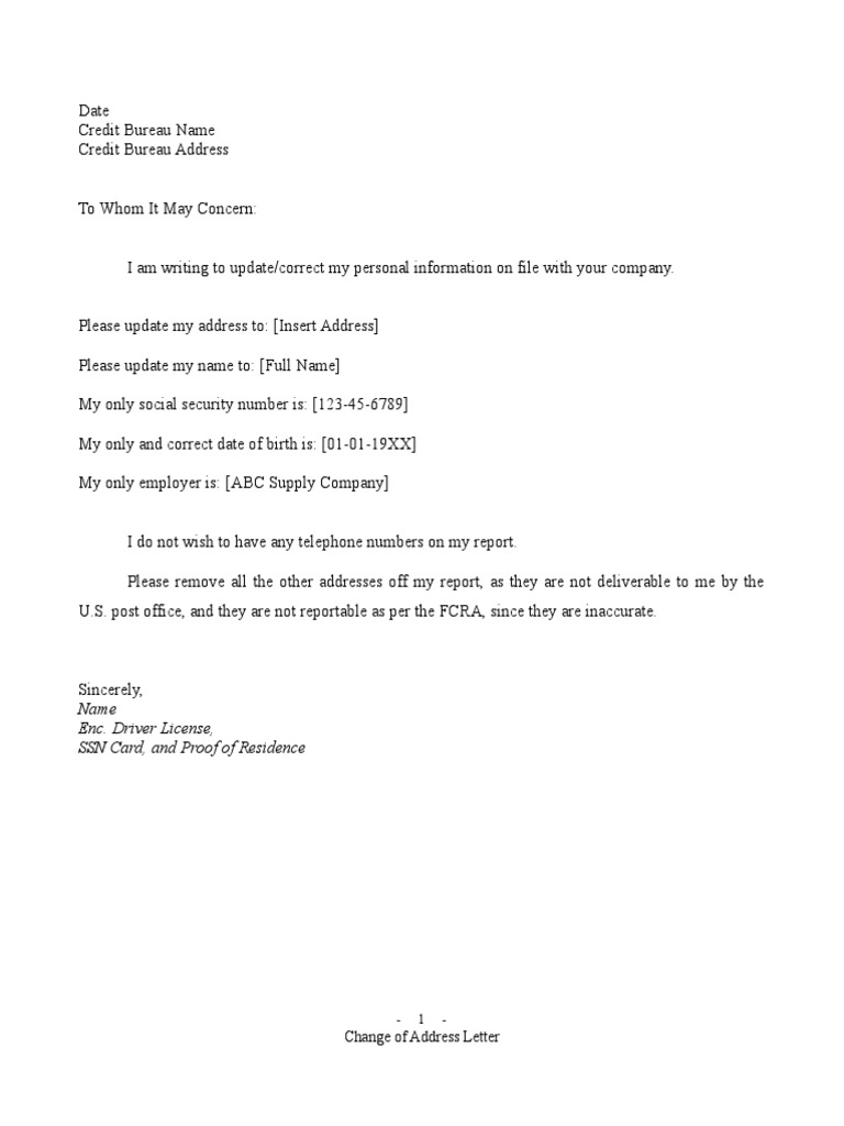 Address Changing Letter Format