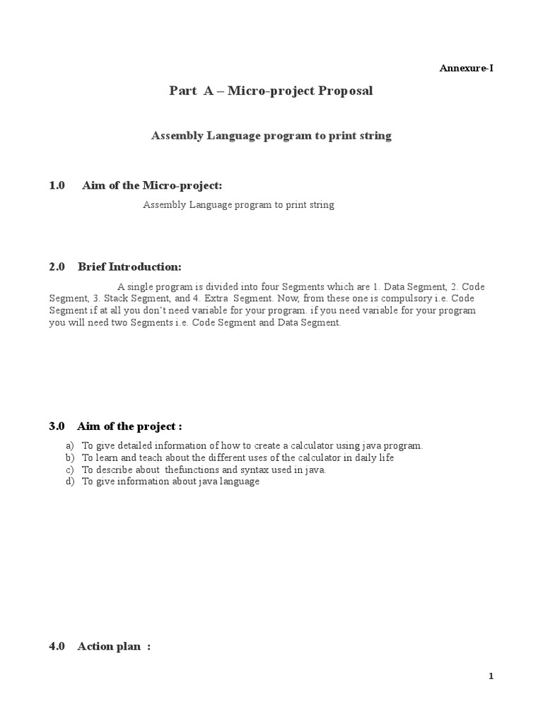 Part A - Micro-Project Proposal: Assembly Language Program To Print ...