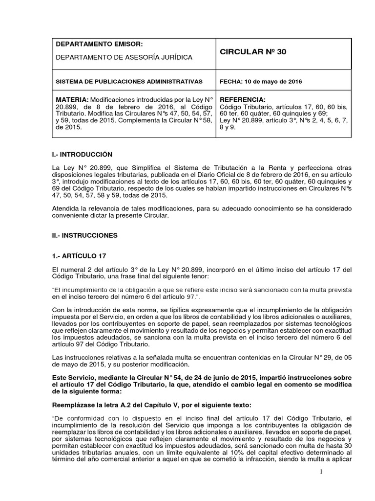 Circular #30 de 2016 Que Complementa Circular #58 | PDF | Multa (pena) | Impuestos