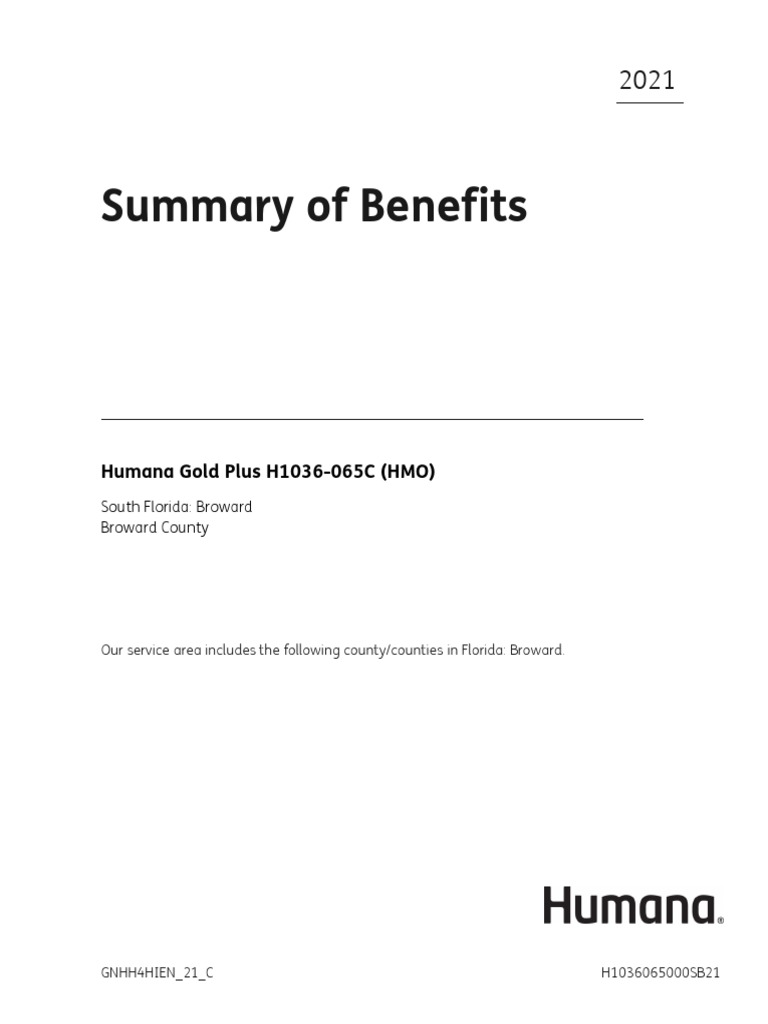 Summary of Benefits: Humana Gold Plus H1036-065C (HMO) | PDF | Finance ...
