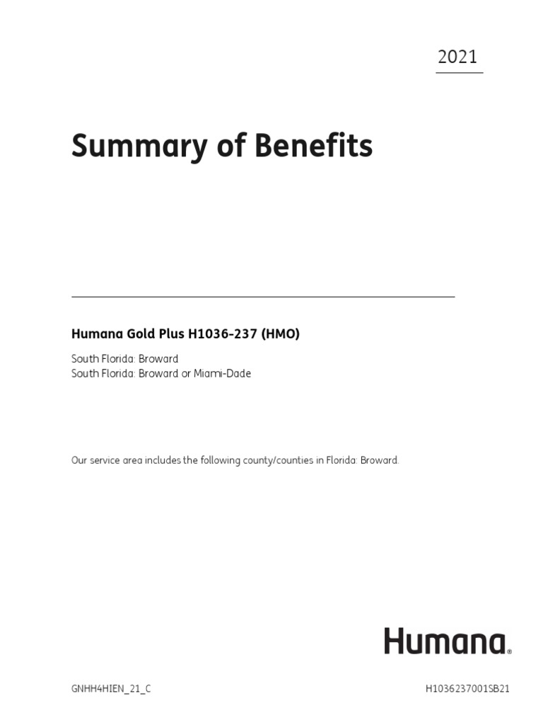 Summary of Benefits: Humana Gold Plus H1036-237 (HMO) | PDF | Medicare ...