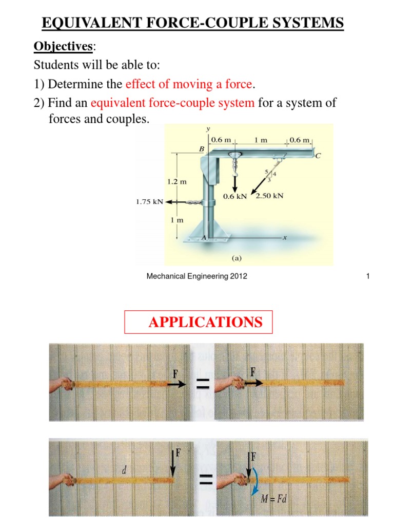 Equivalent Force-Couple Systems: Objectives | PDF | Force | Mechanical Engineering