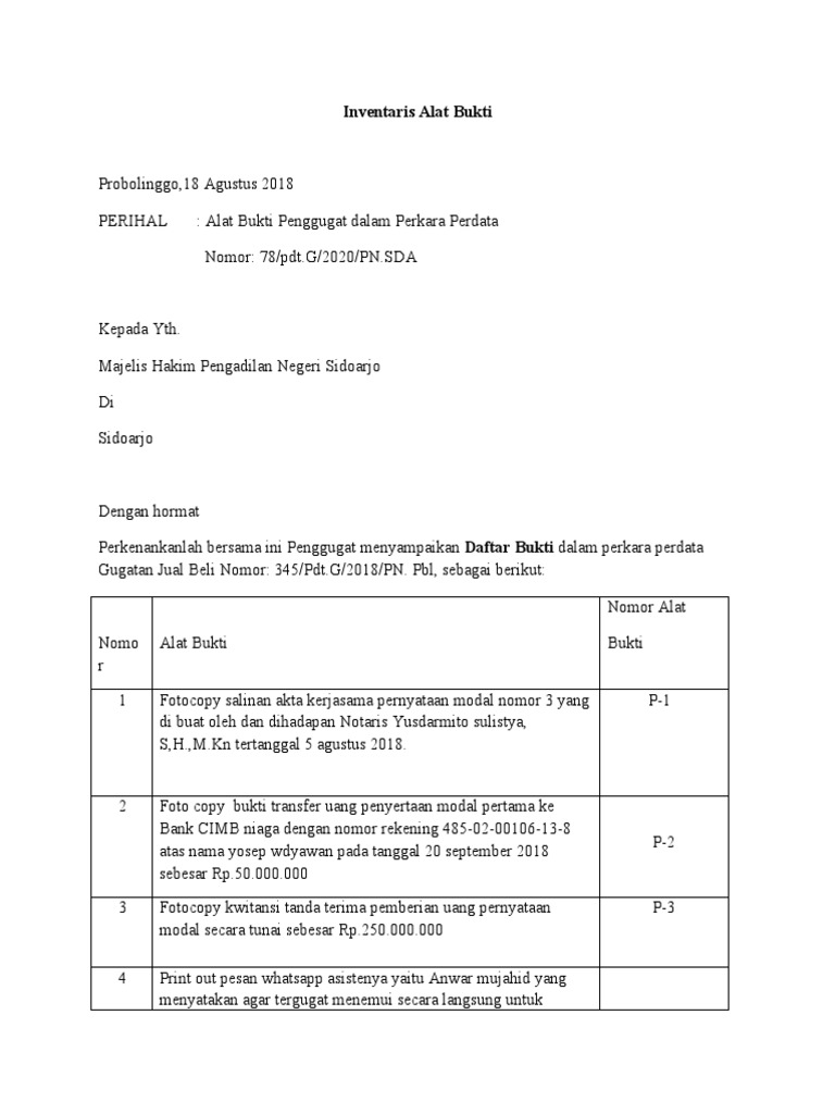 Inventaris Alat Bukti | PDF