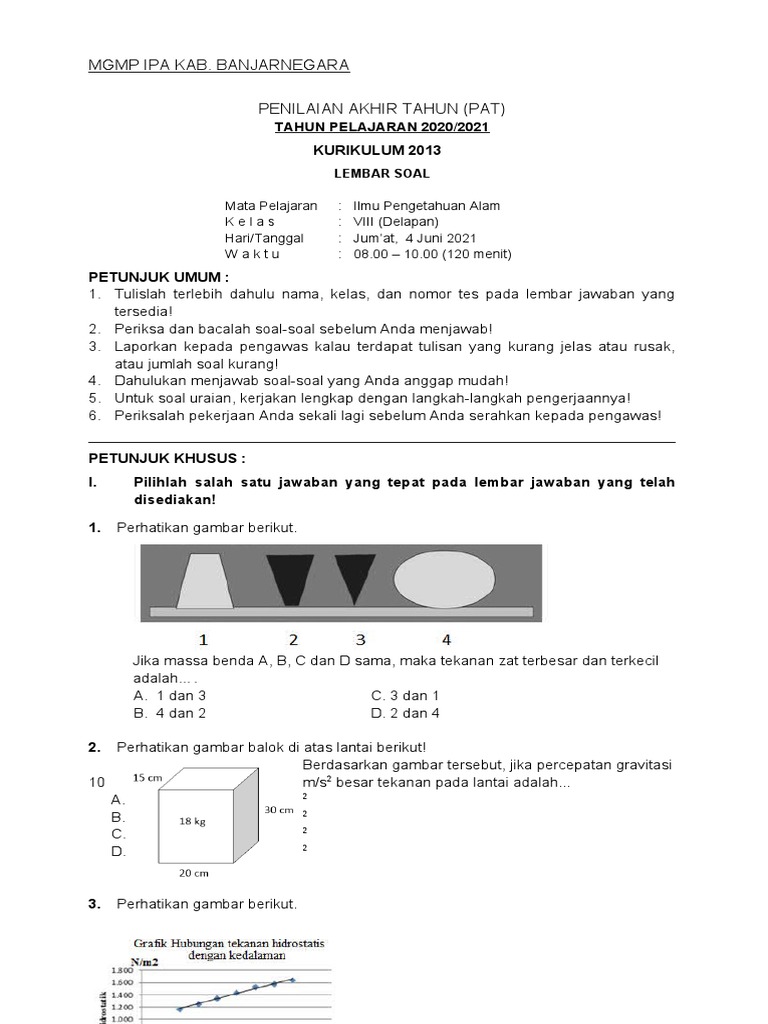1 Soal PAT IPA Kelas 8 Tahun 2021 | PDF