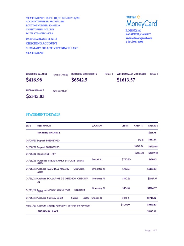 Christopher Collins January Bank Statement | PDF | Debits And Credits ...
