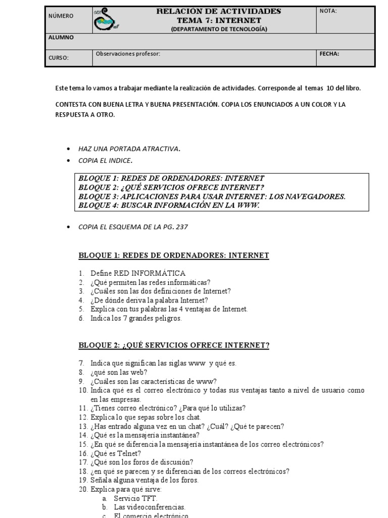 Ficha Alumno INTERNET | PDF | Protocolo de transferencia de archivos ...