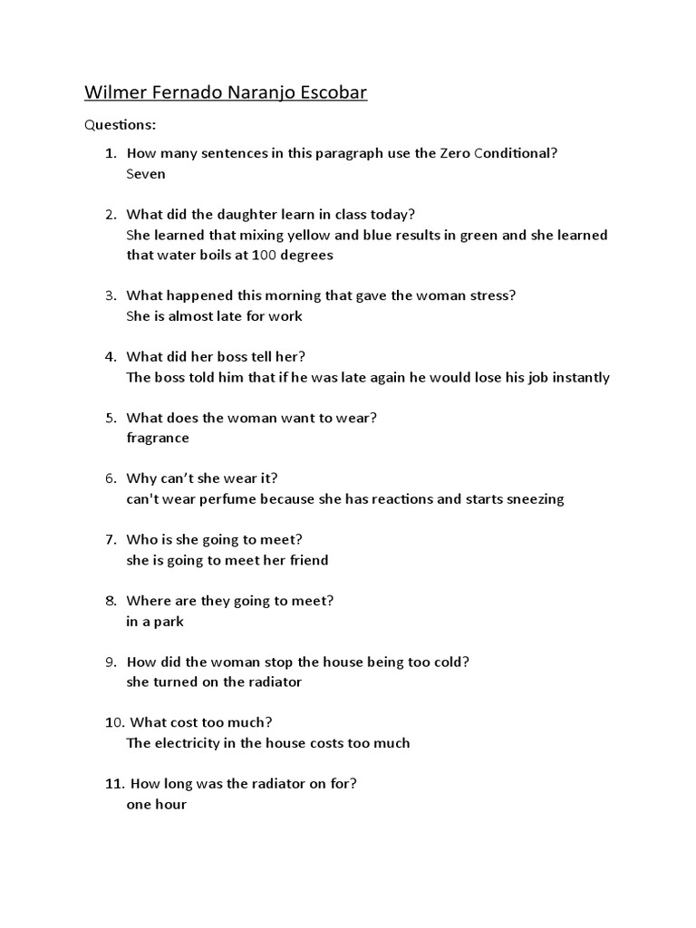 Zero Conditional Reading Comprehension Sheet Reading Comprehension ...