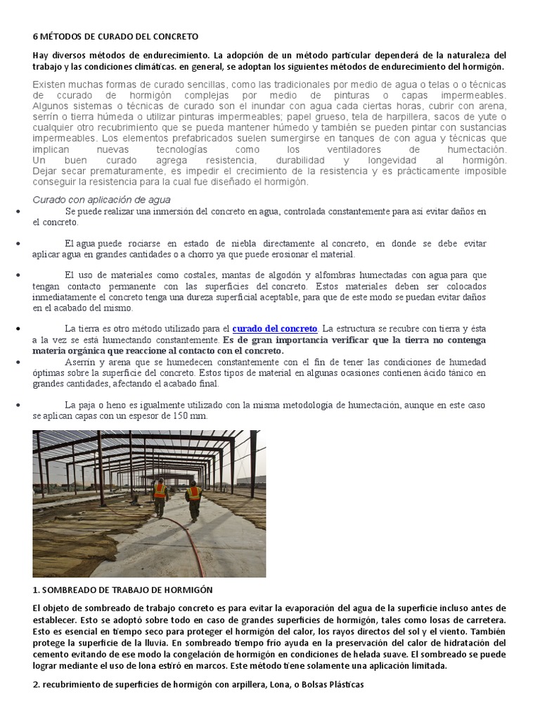 MÉTODOS DE CURADO DEL CONCRETO | PDF | Hormigón | Riego
