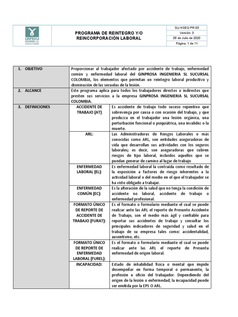 Programa de Reintegro Laboral | PDF | Invalidez | Medicina Física y Rehabilitación