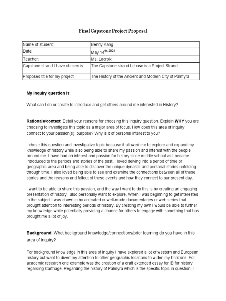 Final Capstone Draft Proposal | PDF | Mentorship | Creativity