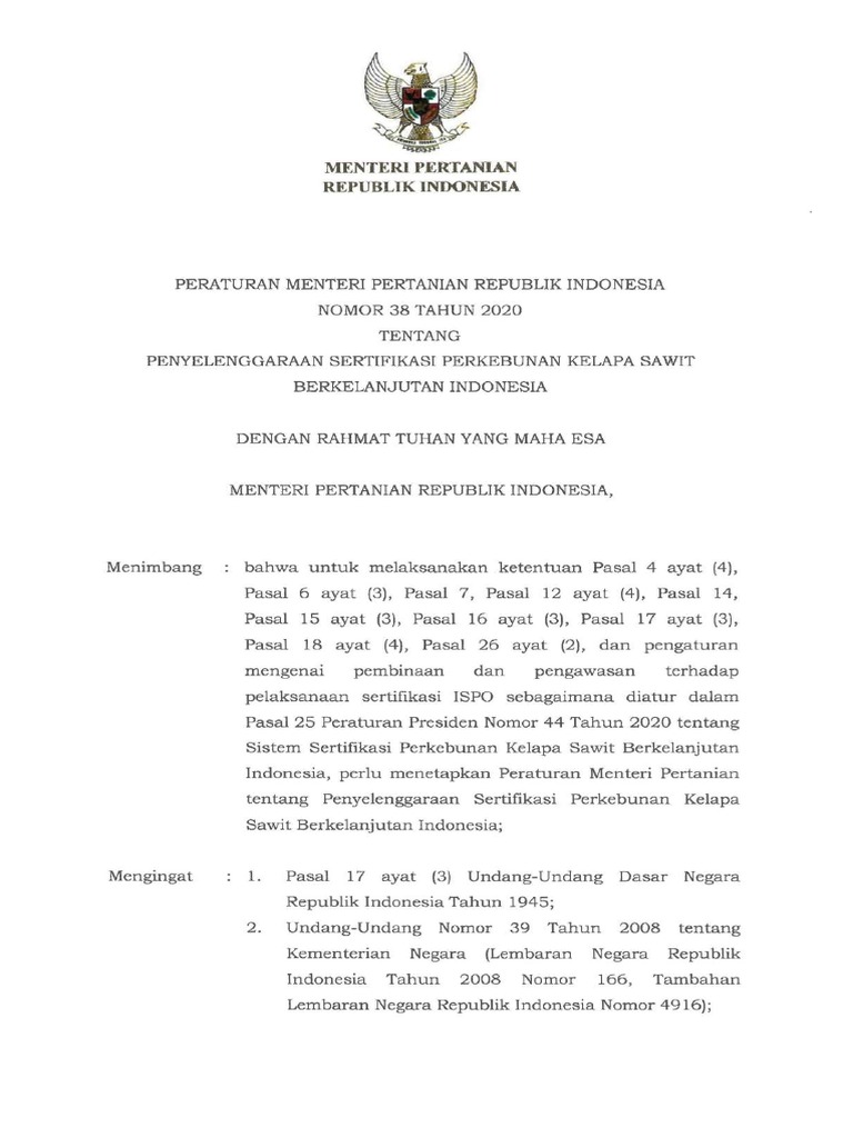 Permentan 38 Tahun 2020 | PDF