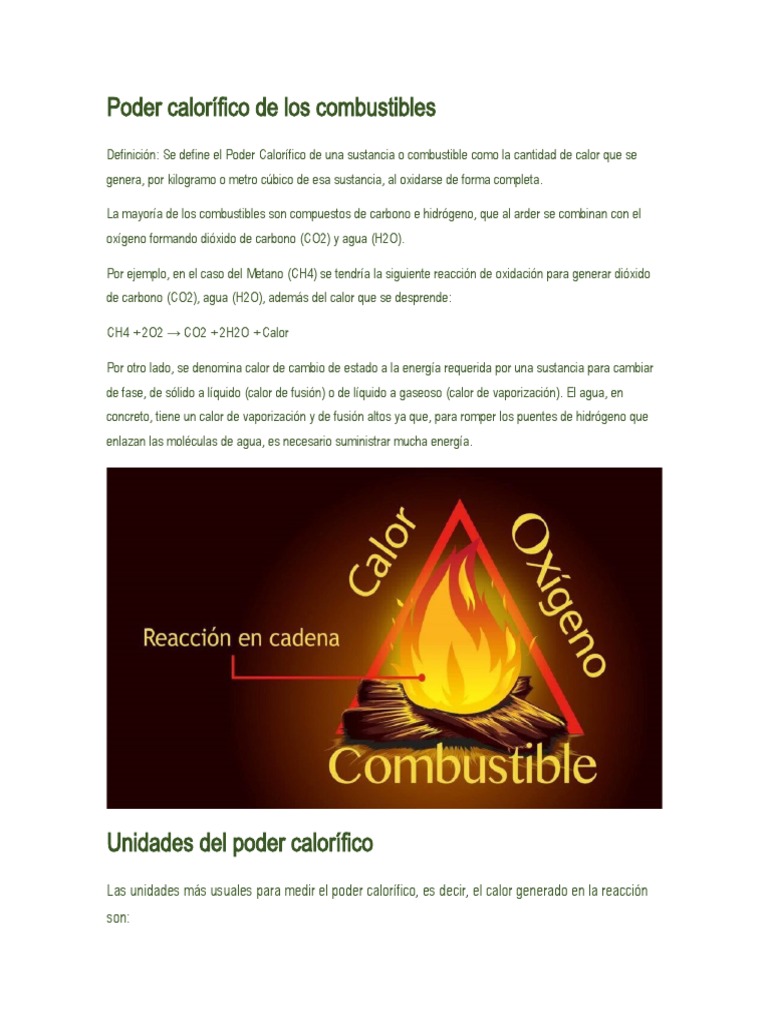 Poder Calorífico | PDF | Combustibles | Fuentes de energia quimica