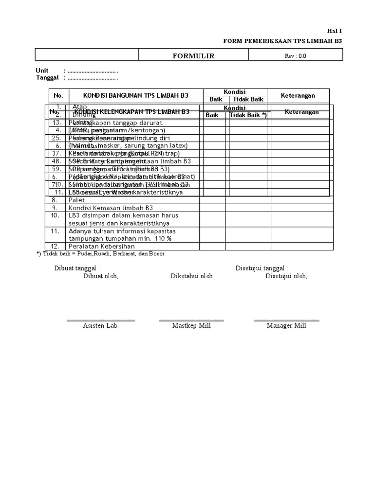 01 - Form Pemeliharaan TPS LB3 | PDF