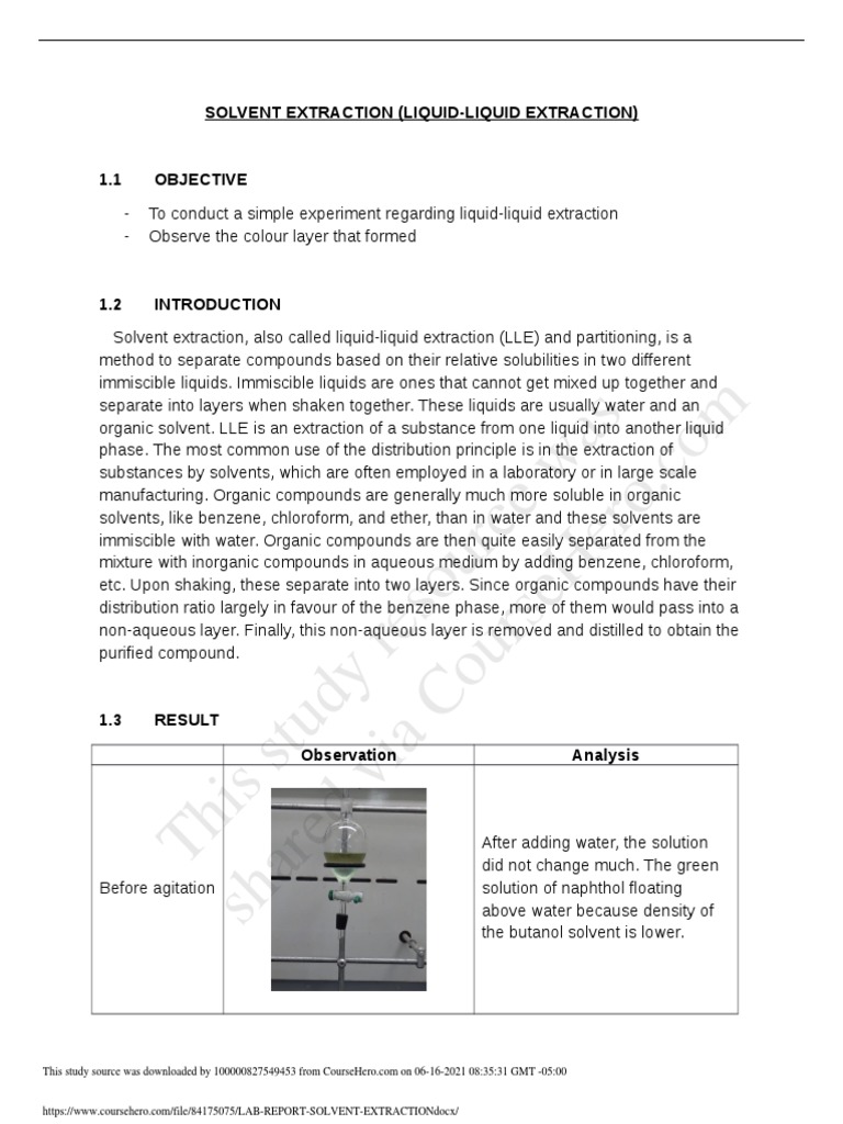This Study Resource Was: Solvent Extraction (Liquid-Liquid Extraction ...