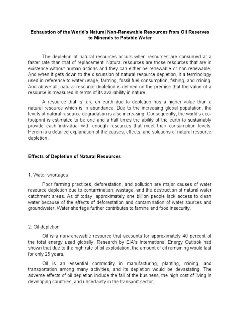 Exhaustion of The World's Natural Non-Renewable Resources From Oil ...