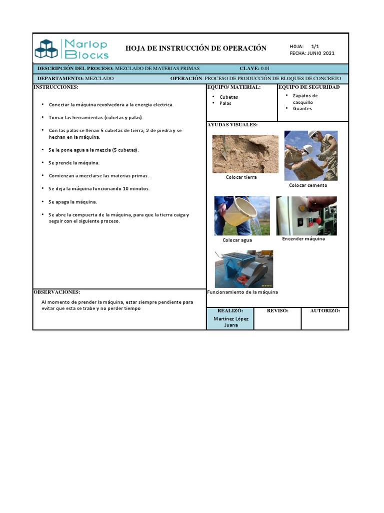 Hoja de Instrucción de Operación. Martínez López Juana. Dyeet | PDF