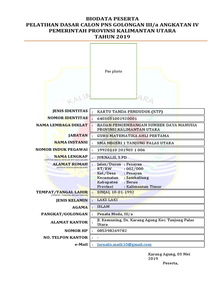 Biodata Peserta Latsar | PDF