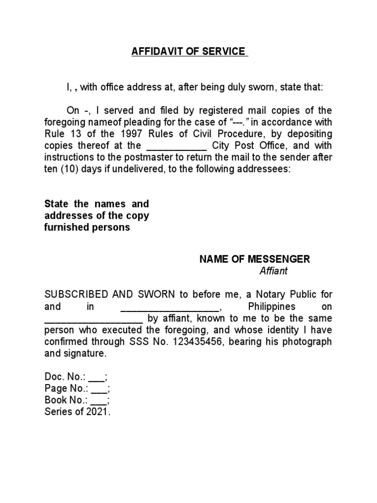 AFFIDAVIT OF SERVICE - Sample