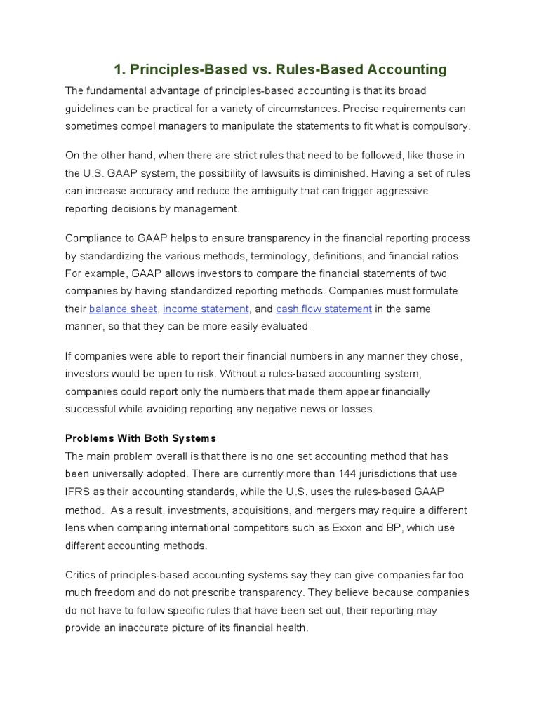 Principle Based Vs Rule Based Accounting Pdf Financial Statement