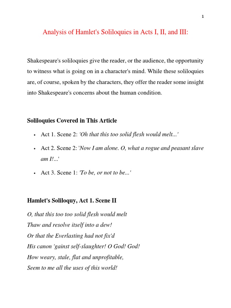 Analysis of Hamlets Soliloquies | PDF