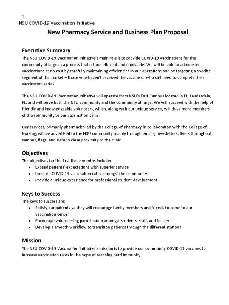 New Pharmacy Service and Business Plan Proposal: Executive Summary ...