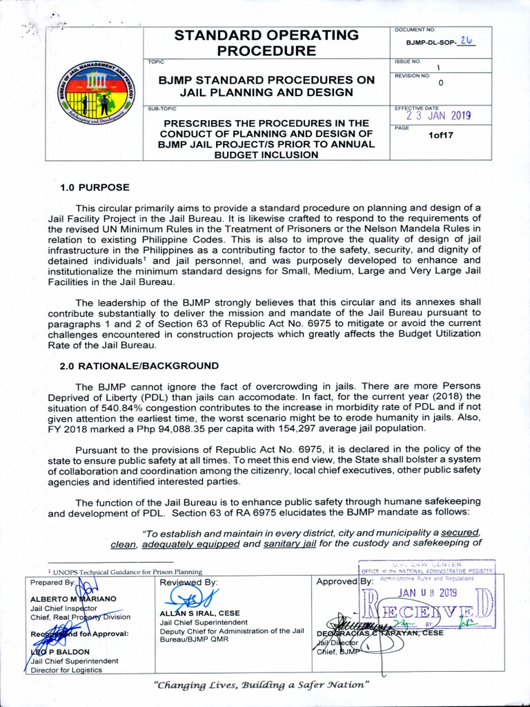 2-01.23.2018 BJMP Standard Procedures On Jail Planning and Design | PDF
