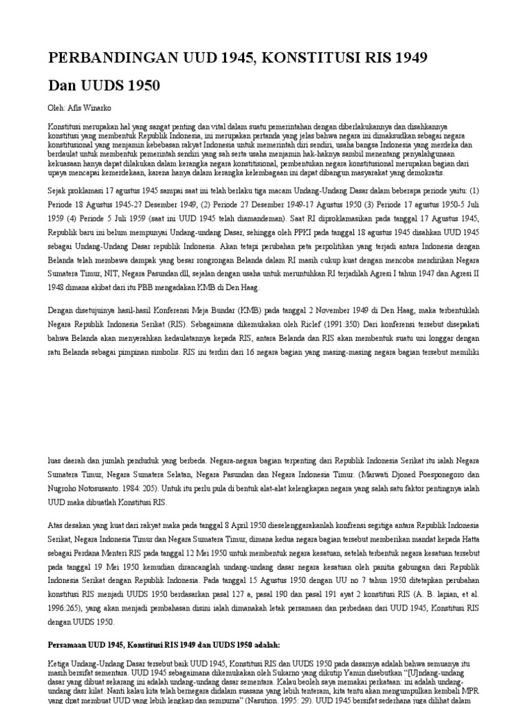 Perbandingan Uud 1945, Ris 49, Uuds 50 | PDF