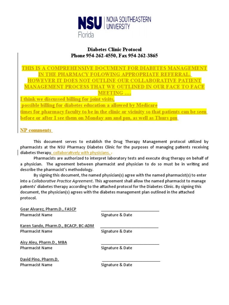 1-29-20 Diabetes Protocol Draft With Pandya and Alvarez Edits | PDF ...