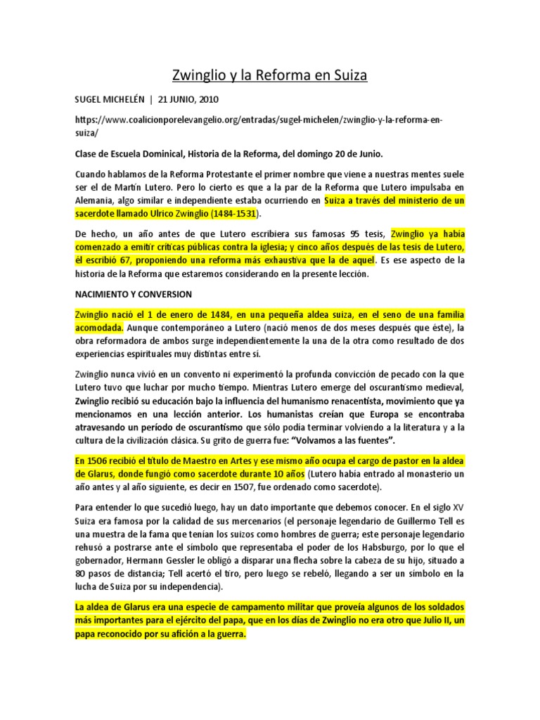 Zwinglio y La Reforma en Suiza | PDF | Martin Luther | Peste (enfermedad)