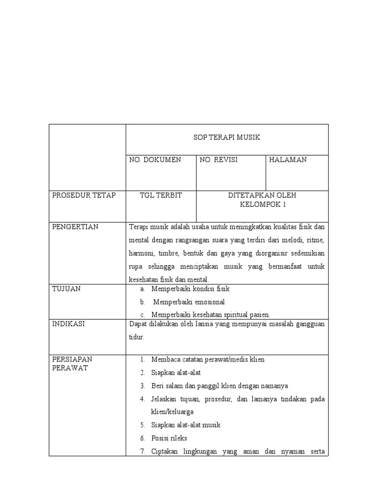 SOP Terapi Musik untuk Keperawatan | PDF