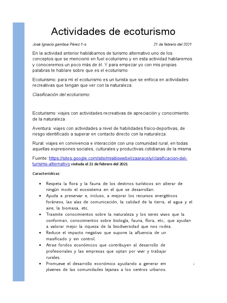 Ecoturismo: Clasificación y Beneficios | PDF | Ciencias sociales ...