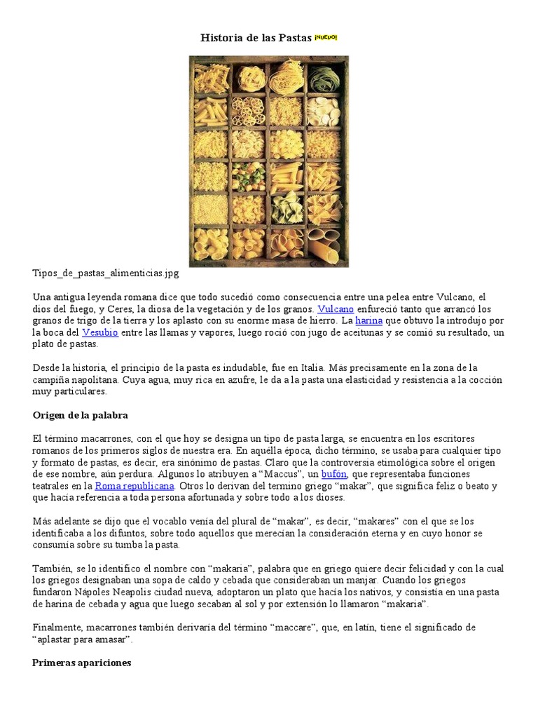 Historia de Las Pastas | PDF | Pasta | Cocina italiana