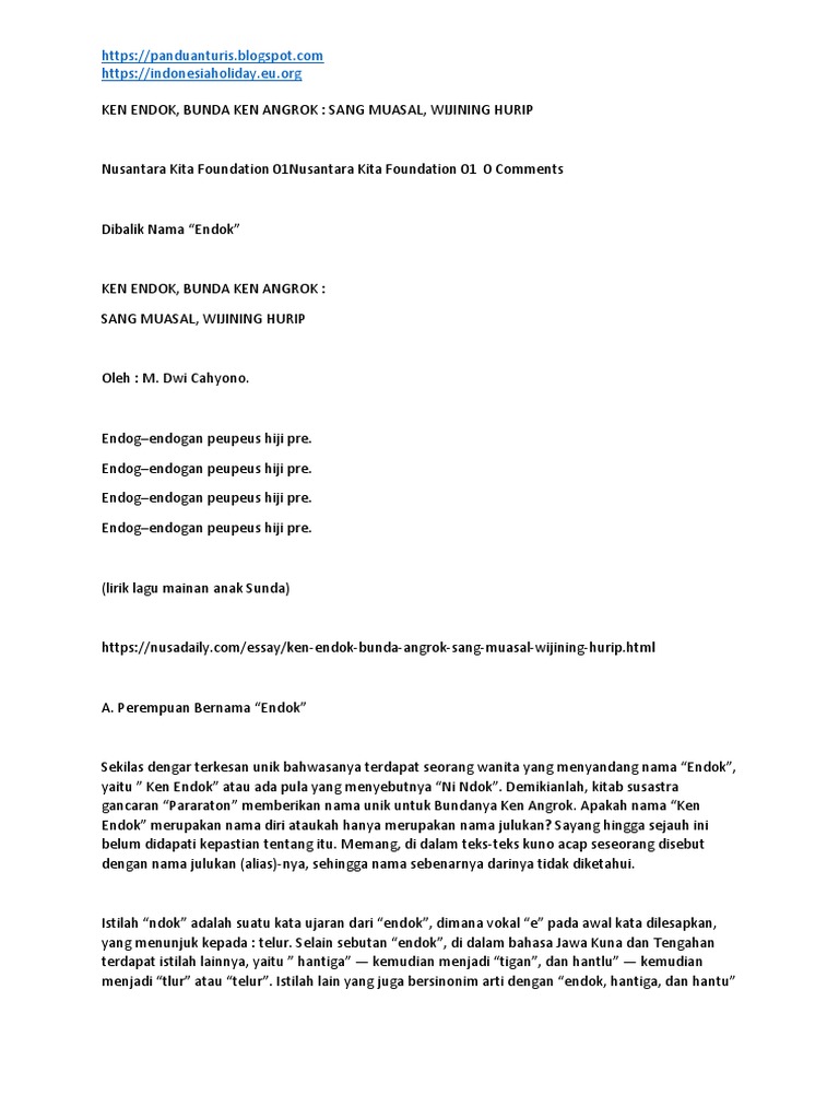 Sejarah Ken Endok 1001panduan Turis | PDF