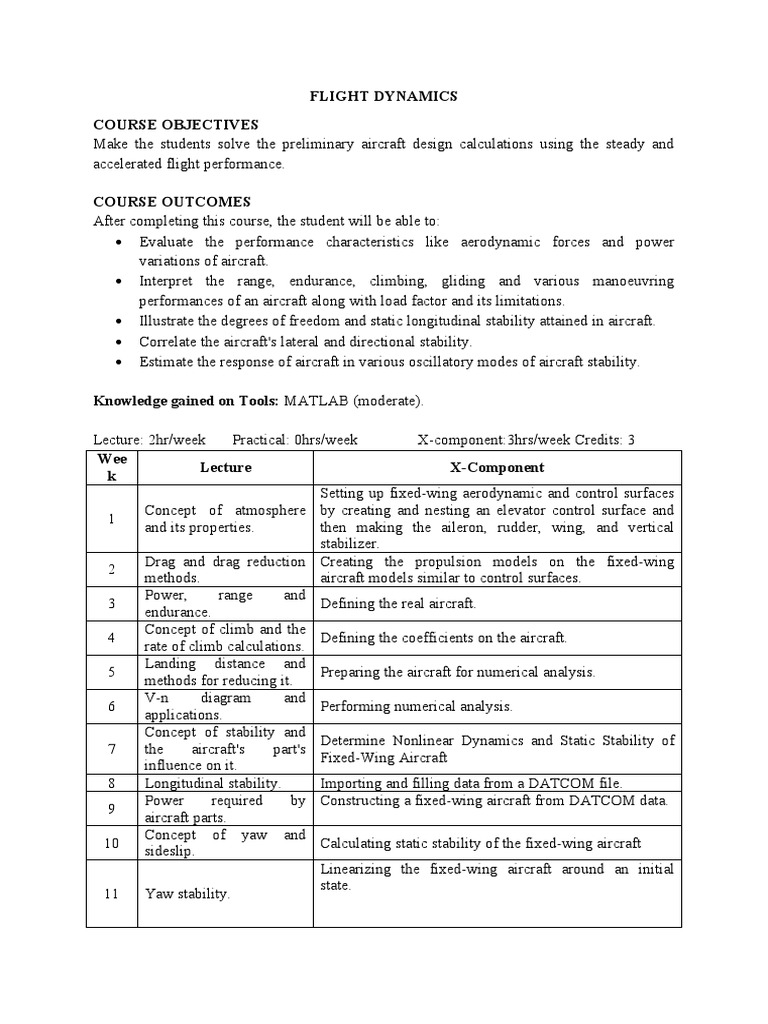 Flight Dynamics Course Objectives | PDF | Flight Dynamics (Fixed Wing ...