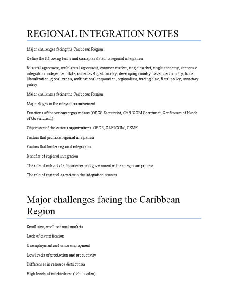 Caribbean Regional Integration Challenges | PDF | Globalization | Tariff