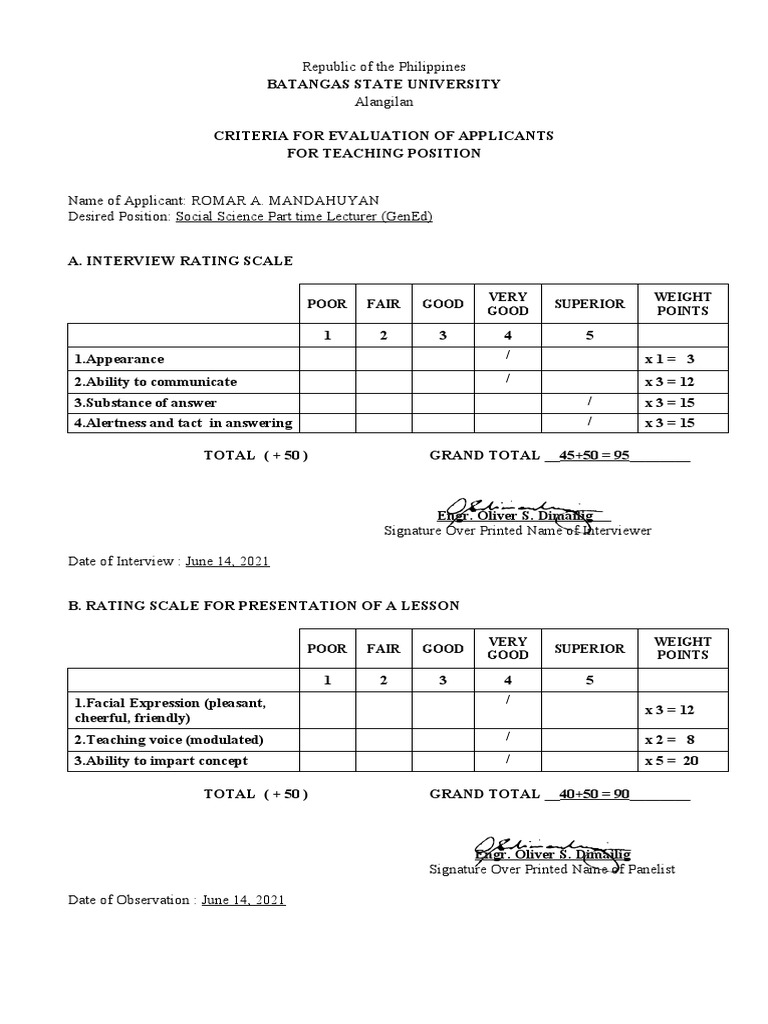 FSB Rating Form - Romar A. Mandahuyan | PDF | Human Communication | Psychology