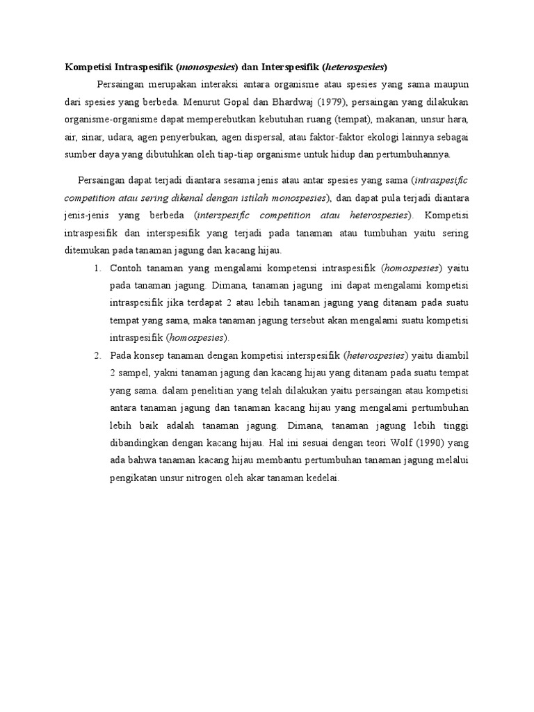 Kompetisi Intraspesifik Dan Interspesifik | PDF Kompetisi Intraspesifik Dan Interspesifik | PDF