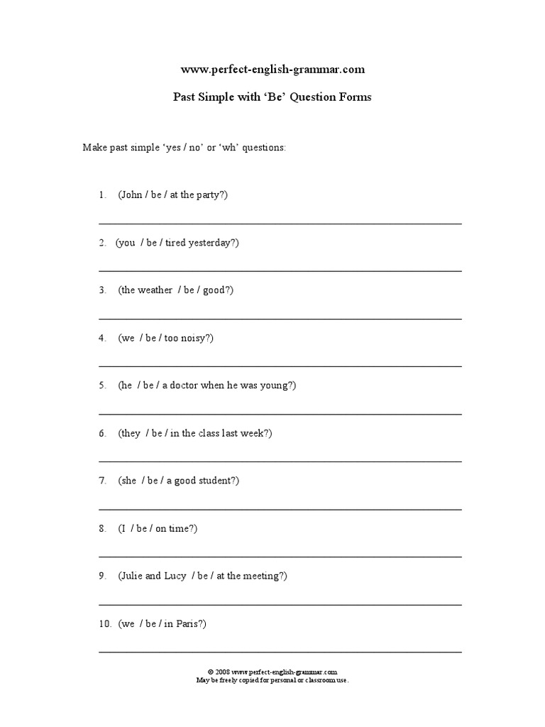 Past Simple 'Be' Question Forms | PDF