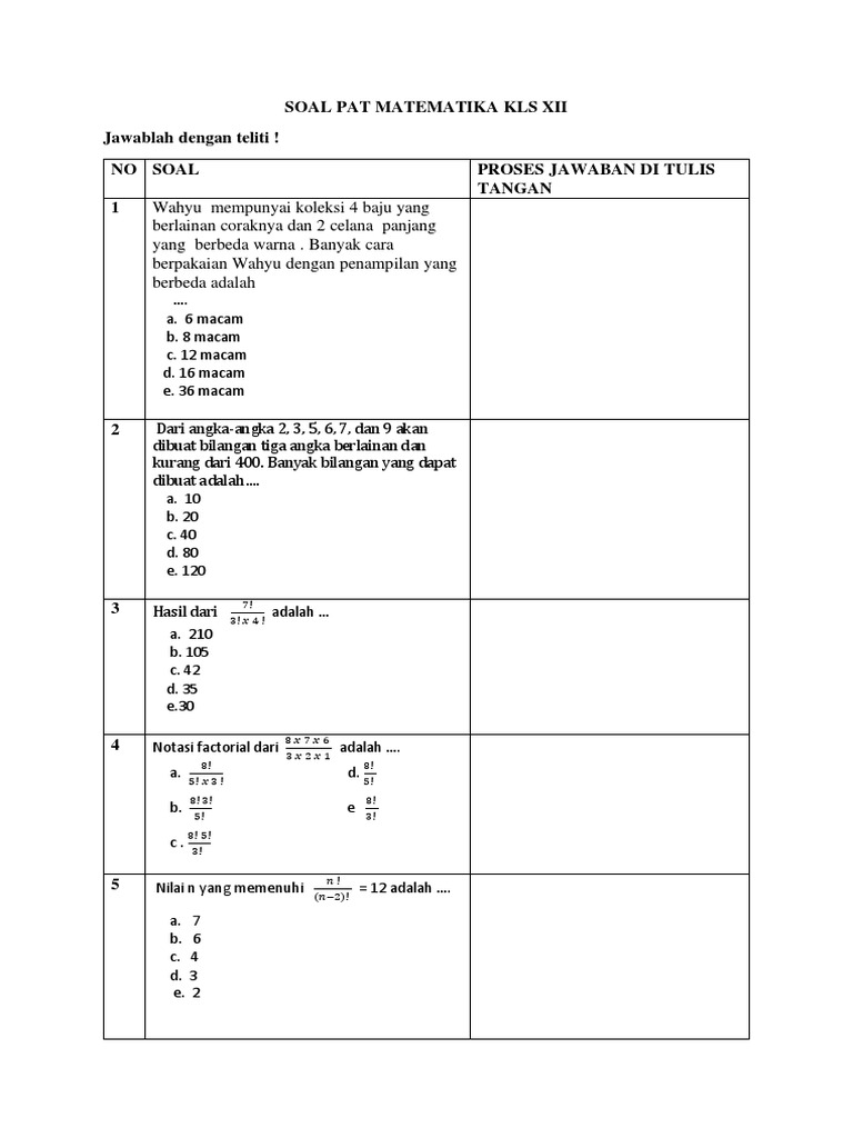 Soal Pat Matematika KLS Xii | PDF | Metode & Bahan Ajar
