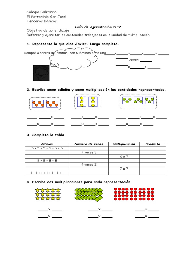 Guia 2 Multiplicacion Tercero Basico | PDF