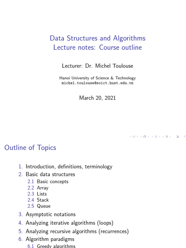 Data Structures and Algorithms Lecture Notes: Course Outline | PDF ...