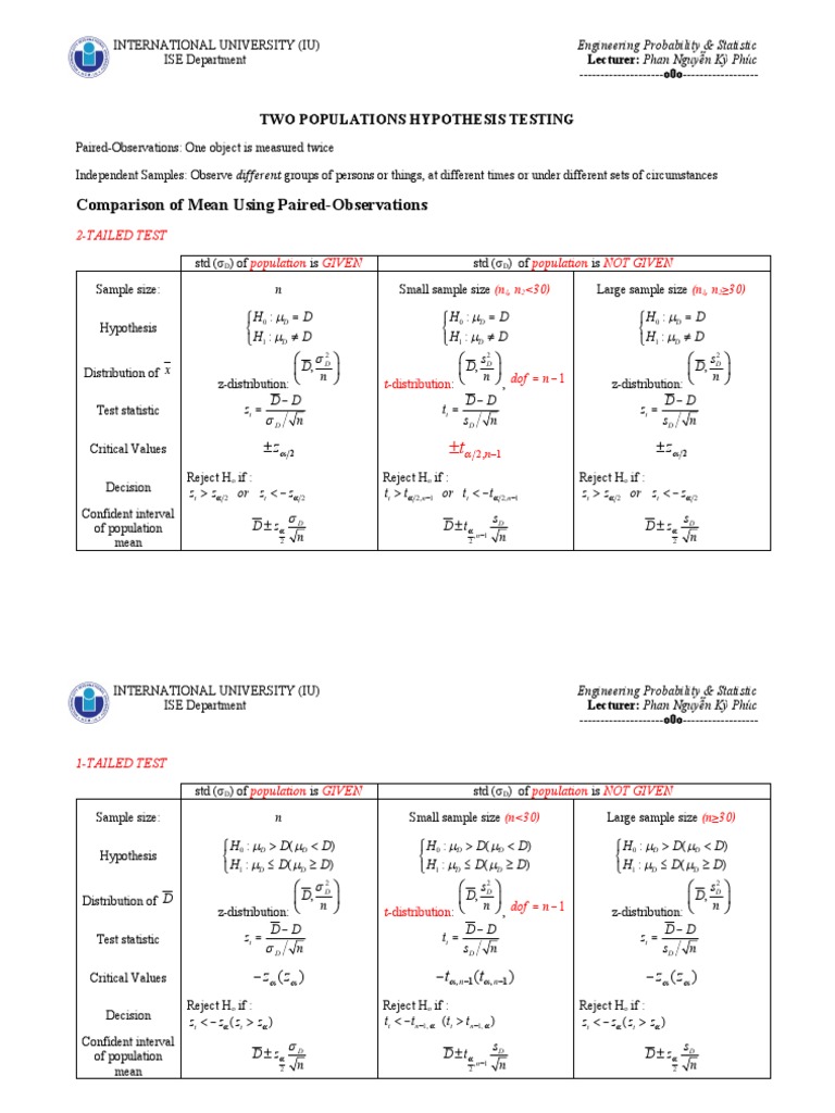Hypothesis Testing for Paired Observations | PDF | Statistical ...