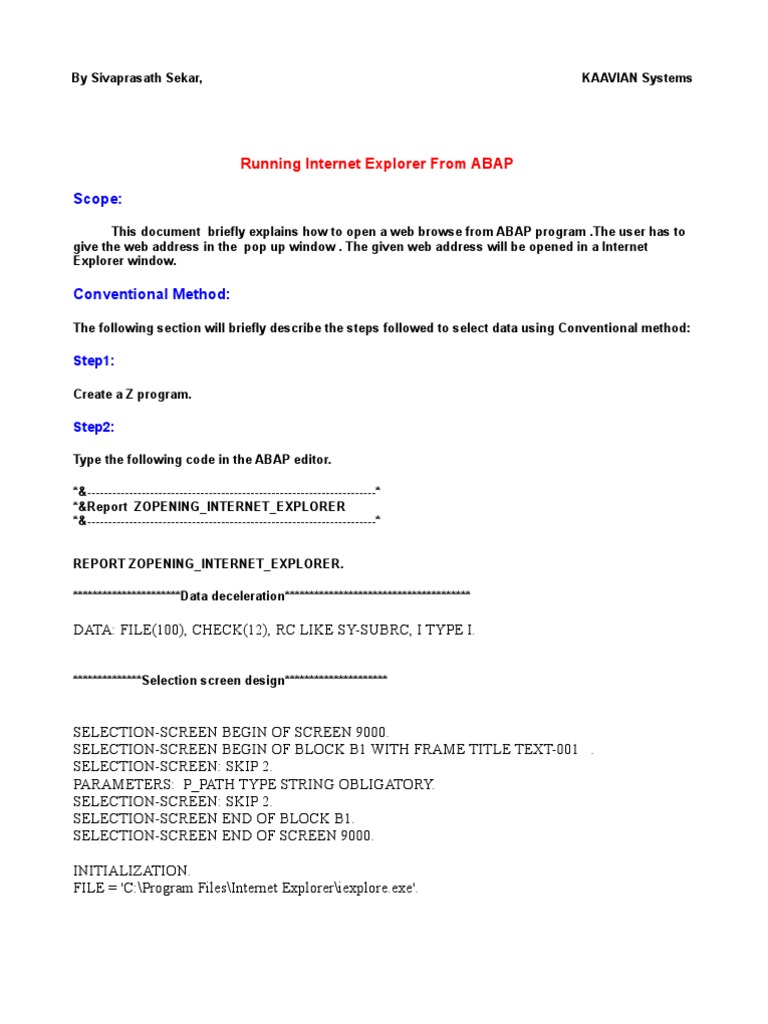Open Internet Explorer from ABAP | PDF | Internet Explorer | World Wide Web