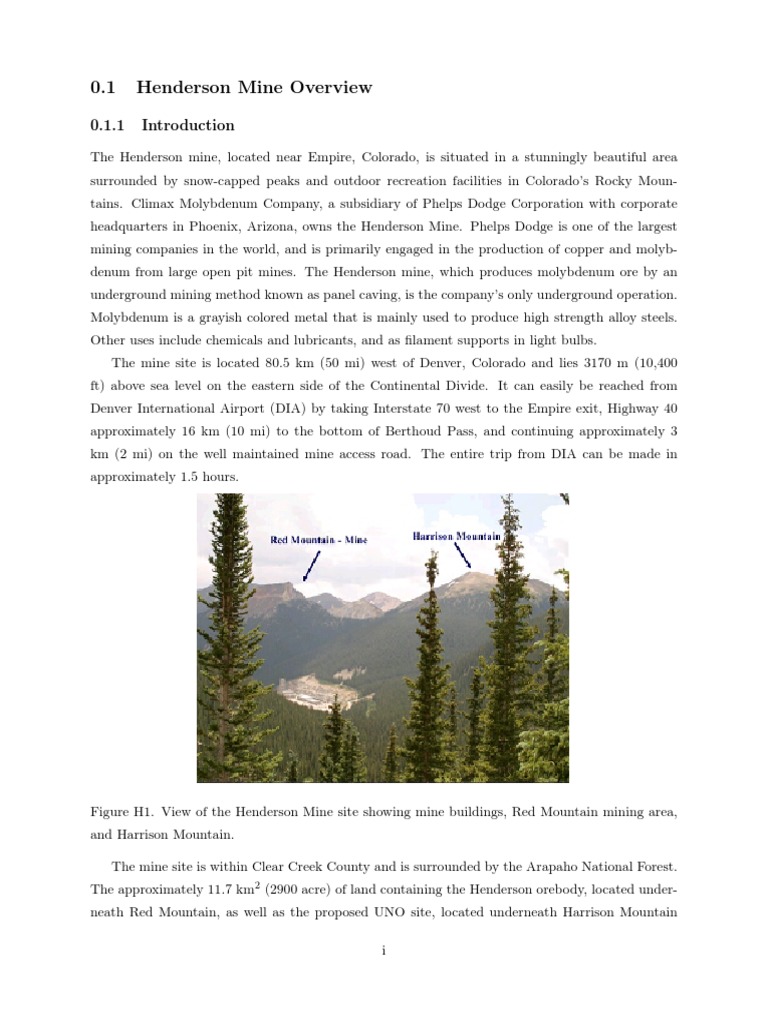 0.1 Henderson Mine Overview | PDF | Tunnel | Mining