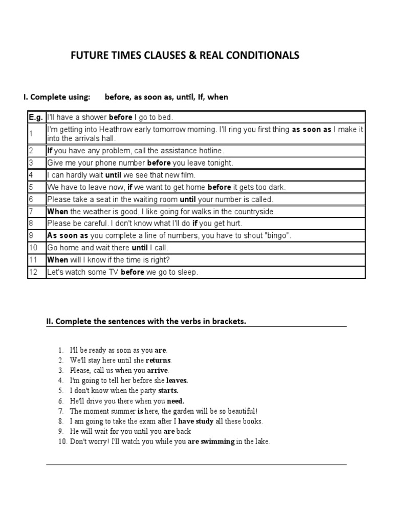 Homework Future Time Clauses | PDF