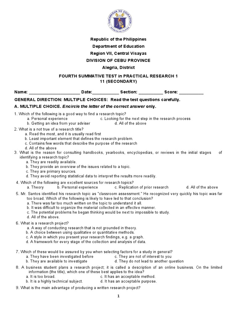Practical Research 1 Answer Key | PDF | Question | Qualitative Research